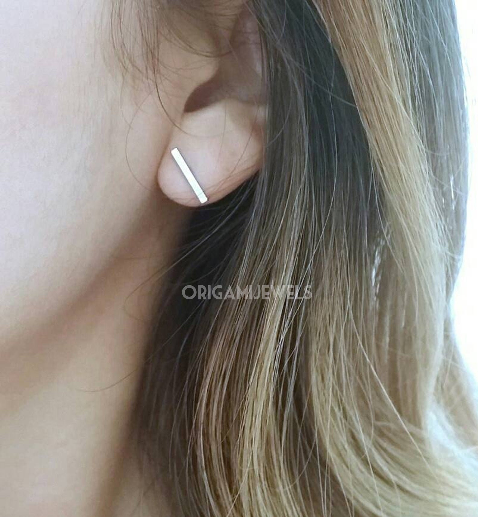 Long Silver Bar Earrings, Slim Hammered Bar Posts, Minimalist Studs ...