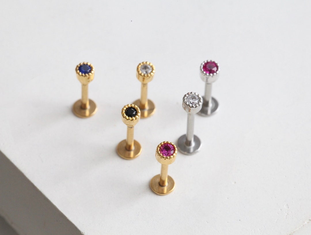 Tiny Cartilage Earring • 4mm Flatback Stud • Teeny Medusa Jewelry • Small Tragus Helix Earring ...