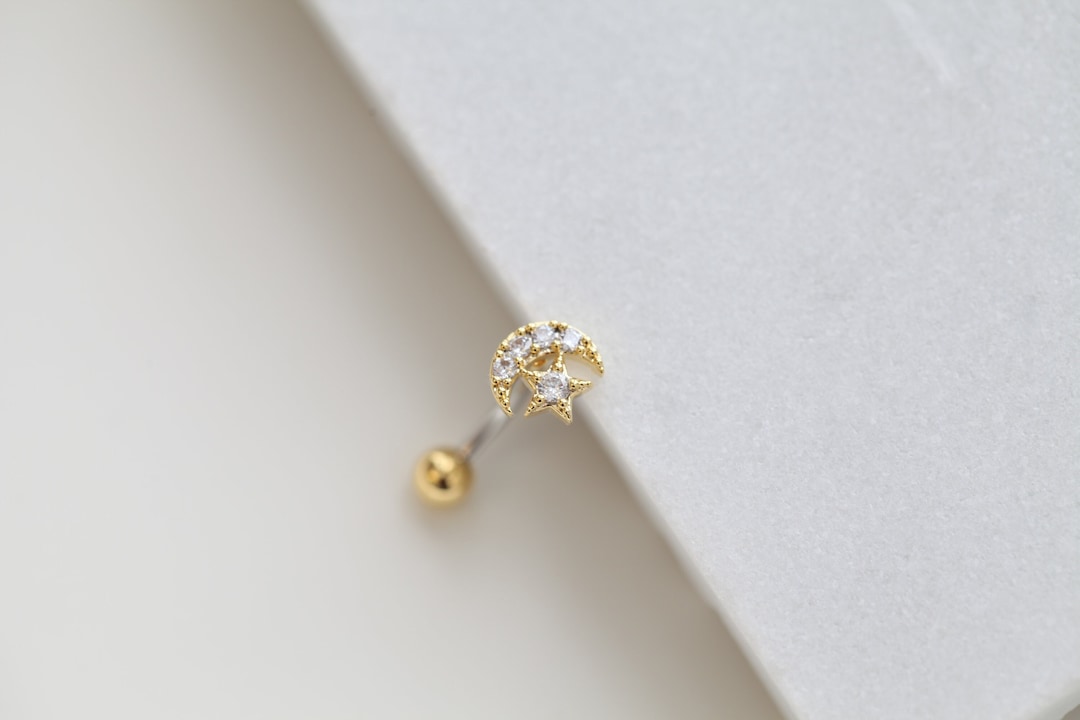 NEW! || Cz Pave Moon Navel Ring • Mini Floating Belly Ring • Dainty ...