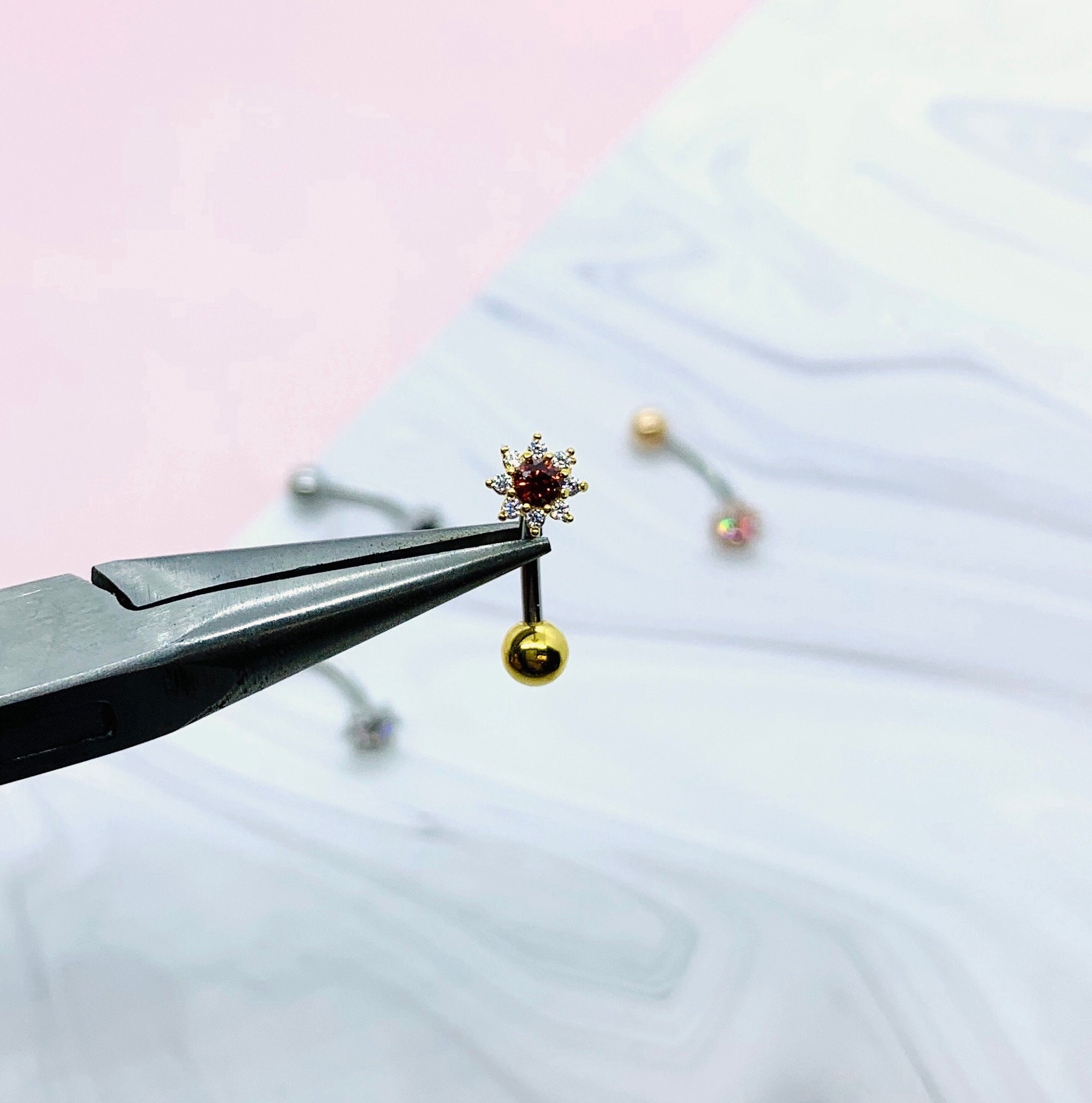 Sunflower Belly Ring Floating Navel Ring Dainty Belly Button - Etsy