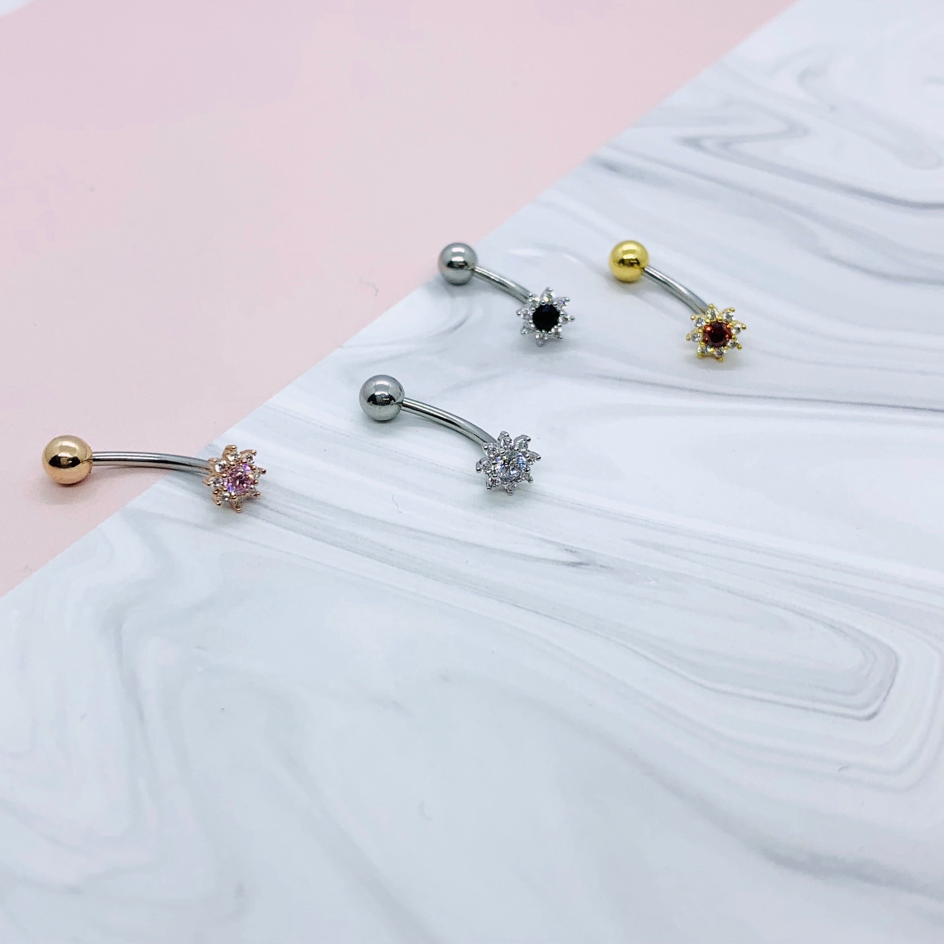 Sunflower Belly Ring Floating Navel Ring Dainty Belly Button - Etsy