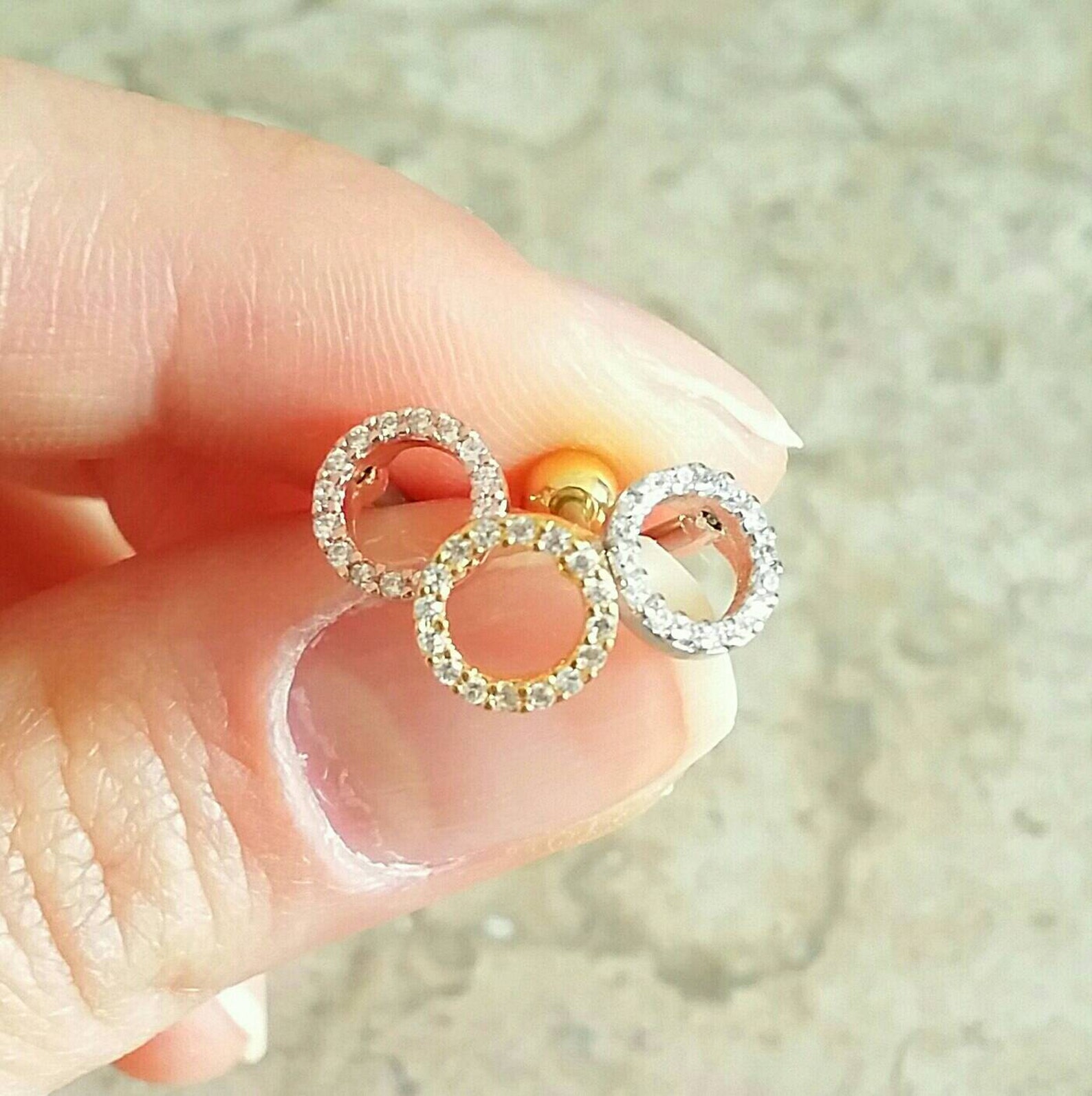 CZ Pave Circle Earrings dainty geometric studs circle | Etsy