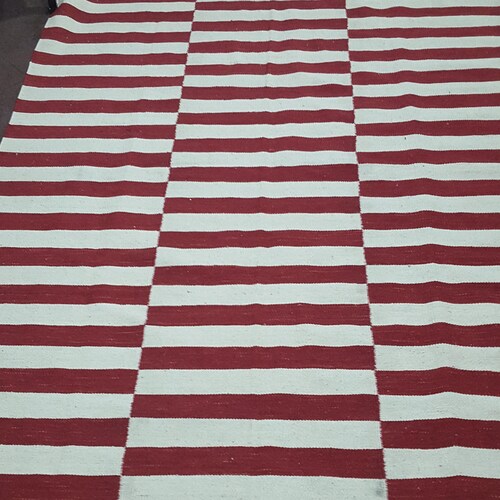 Red and White Rug Striped Rug Dhurrie Rug Kilim Rug Large - Etsy