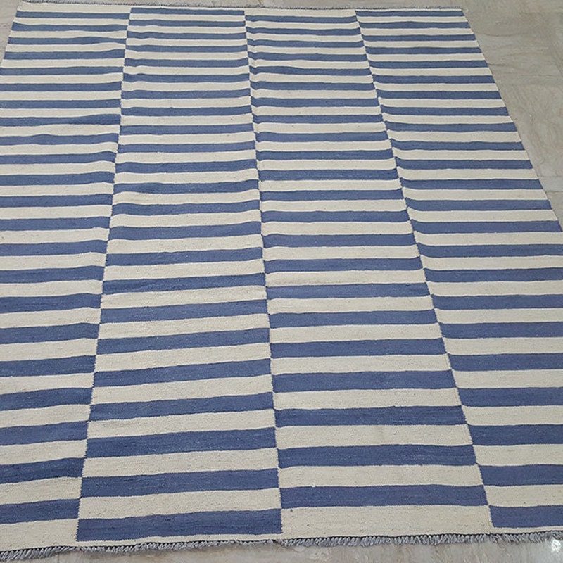 Tan White Blue Rug - Etsy