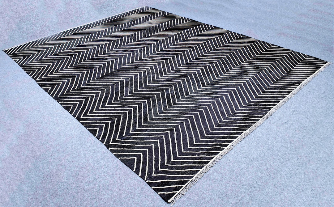 Black and White Rug, Black and Ivory Kilim Rug, Zigzag Rug, 9x12 Rug ...
