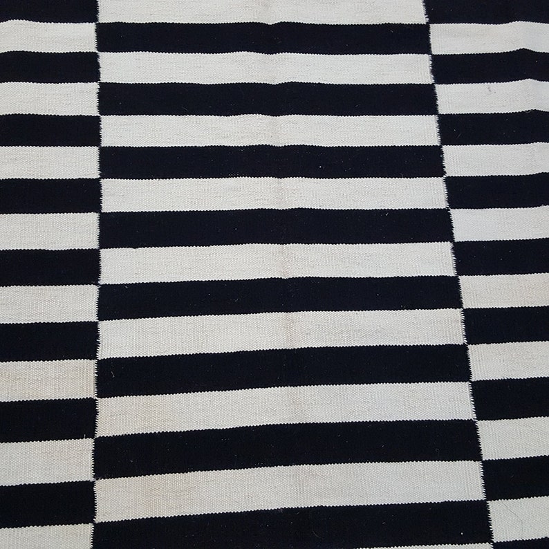 Black and White/ivory Striped Rug, Handmade Striped Kilim Rug, White ...