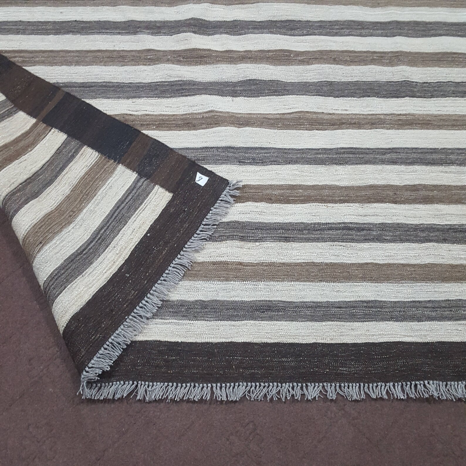 6x8 Neutral Color Striped Area Rug, Neutral Kilim Rug, Neutral Color ...