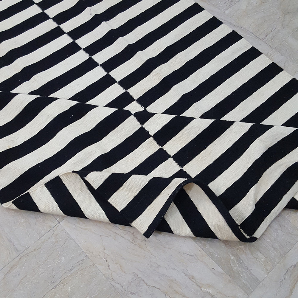 Black and White/ivory Striped Rug Handmade Striped Kilim Rug - Etsy UK