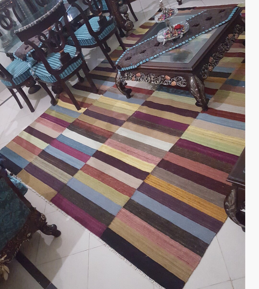 8x10 Area Rug, Multicolor Kilim Rug 8x10, Striped Rug, Living Room Rug ...