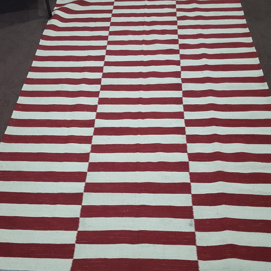 Red and White Rug, Striped Rug, Dhurrie Rug, Kilim Rug, Large Area Rug ...