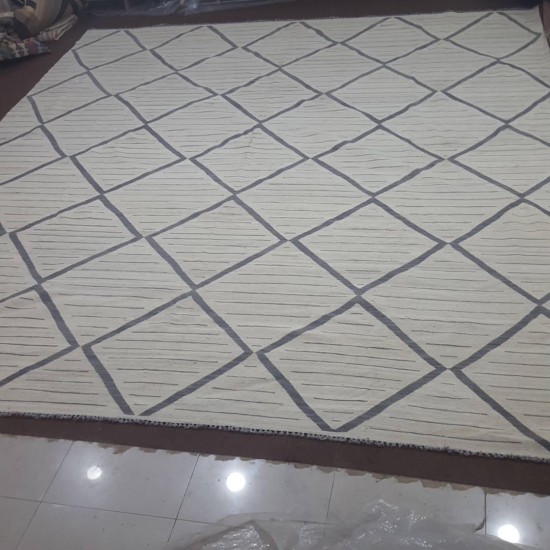 Large Grey and White/ivory Kilim Rug Large Dhurrie Rug - Etsy