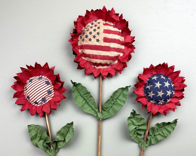 Sunflower Primitive Americana Flower Decor, 4th of July Patriotic ...