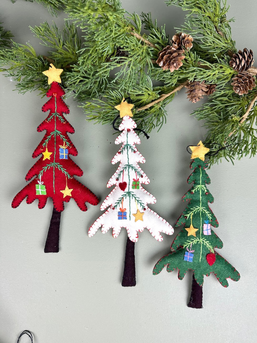 Christmas Tree Felt Ornament Handmade Embroidered Christmas Ornament ...