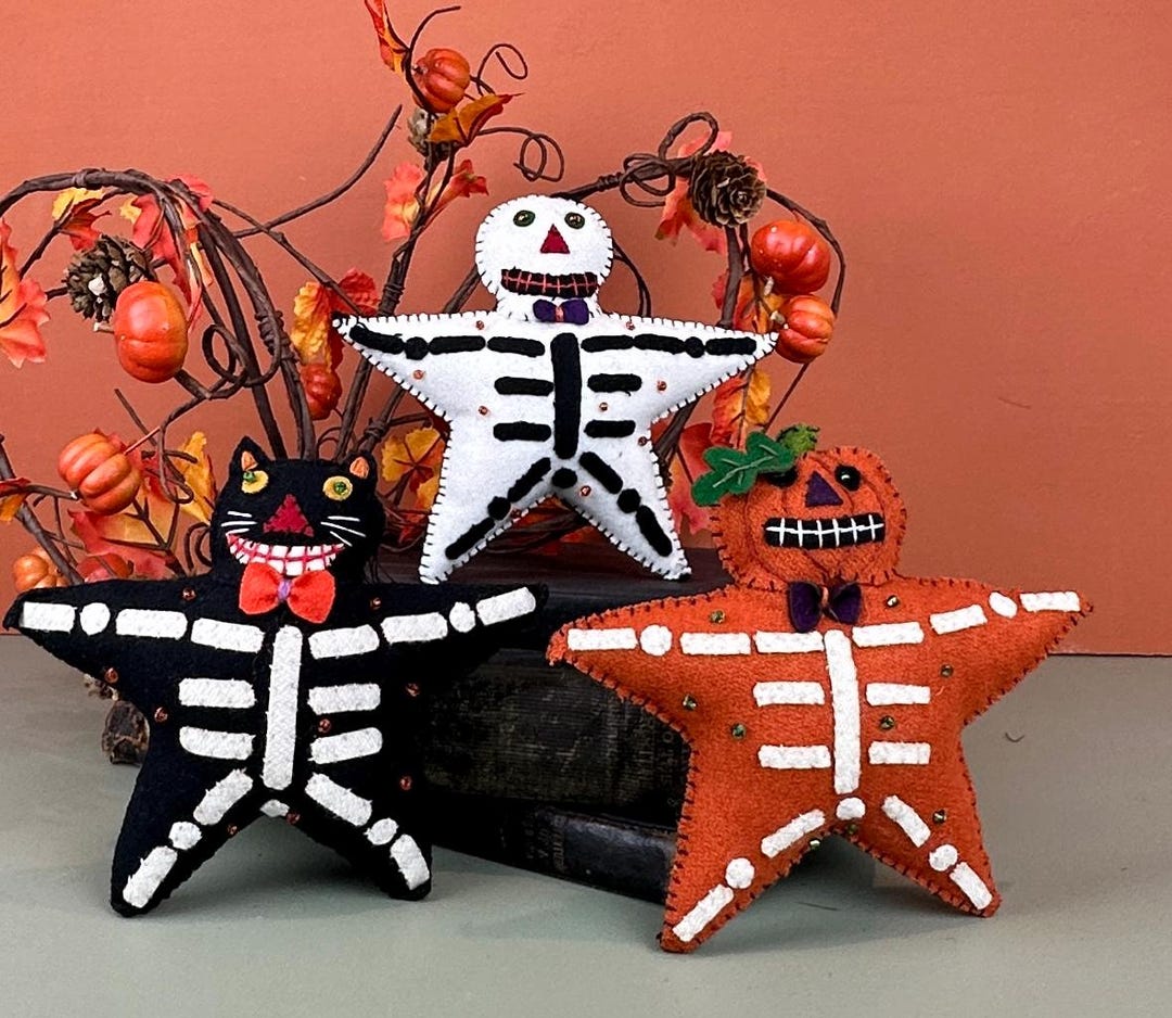 Halloween Skeleton Cat, Ghost, Pumpkin Ornaments Handmade Felt ...
