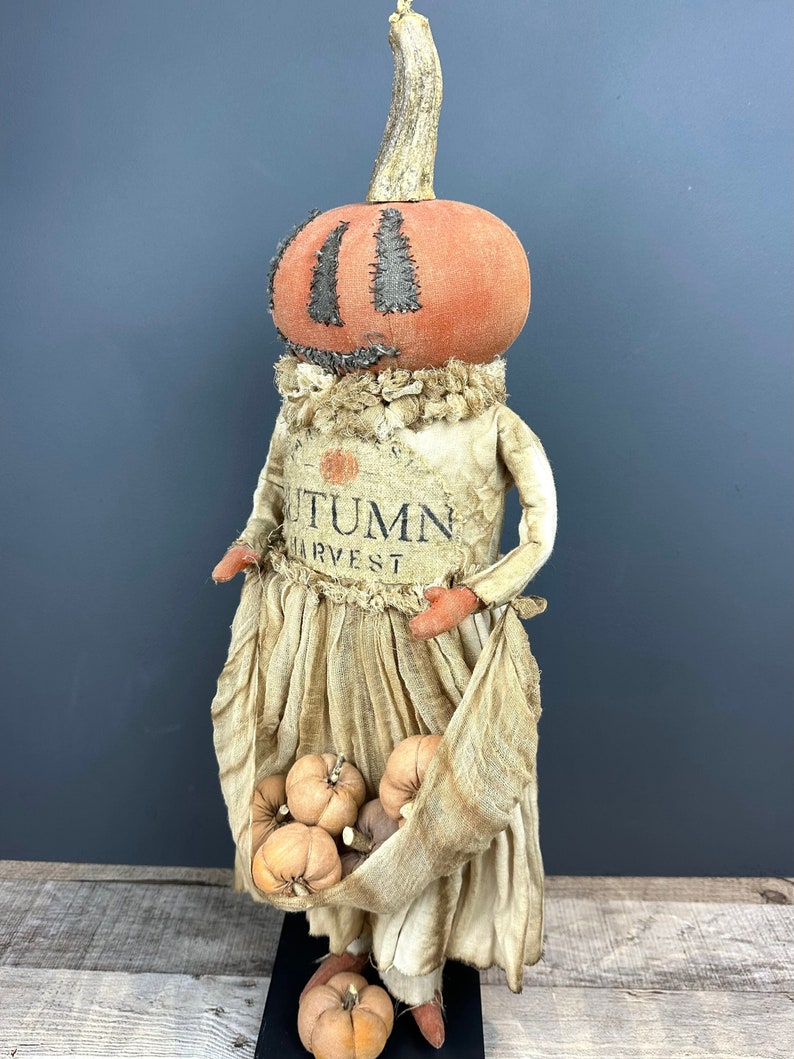 Handmade Primitive Pumpkin Head Harvest Girl, Art Doll, One of a Kind ...