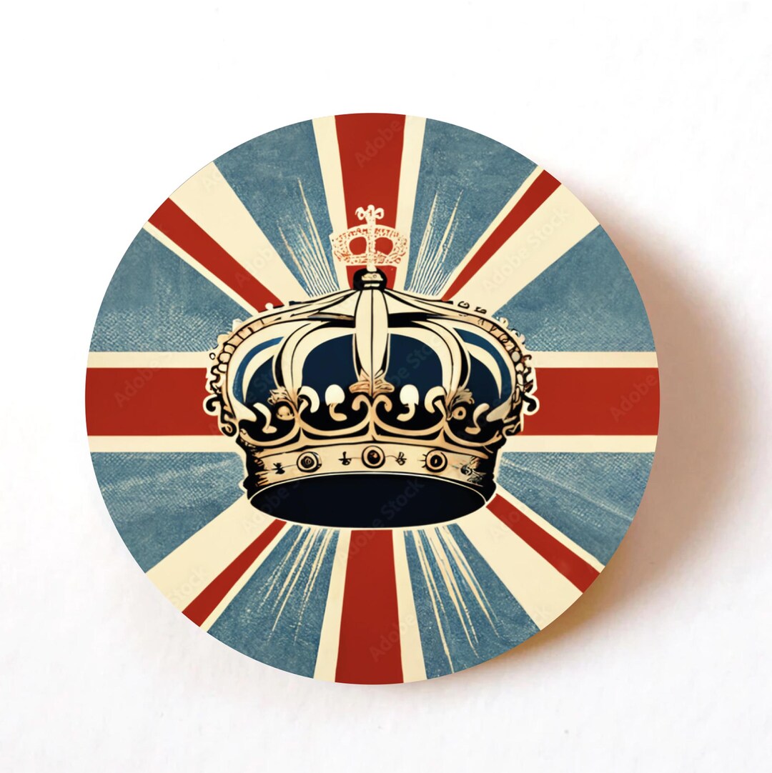 Pack of 24, 72, 240 Crown and UK Flag Paper Labels, King Charles III ...
