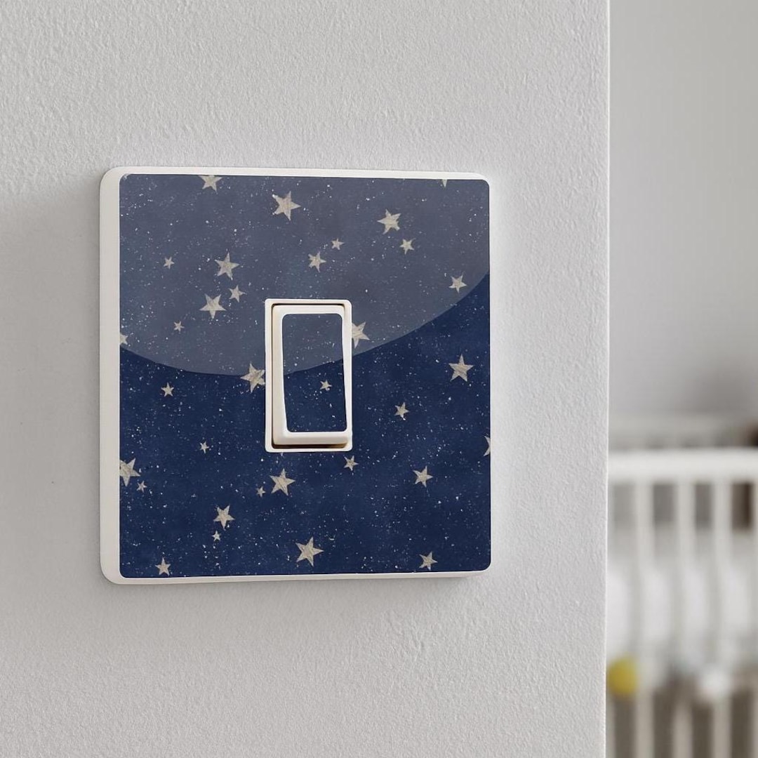Set of 2 - Gold Star Light Switch Cover Sticker: Shimmering Blue Vinyl ...