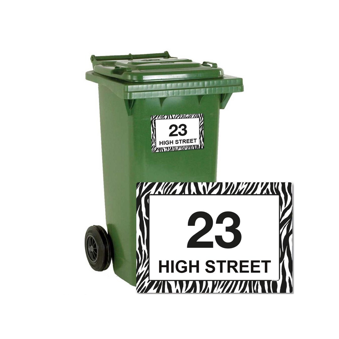 Set of 4 Custom Zebra Wheelie Bin Stickers – Personalised House Number ...