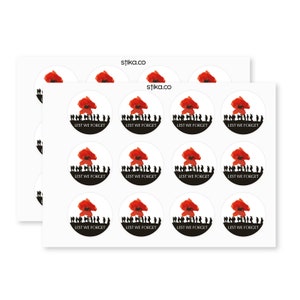 Lest We Forget Paper Stickers - 40mm Circular Labels for Remembrance ...