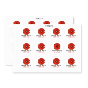 Red Poppy Paper Stickers - 40mm Circular Labels for Remembrance Day ...