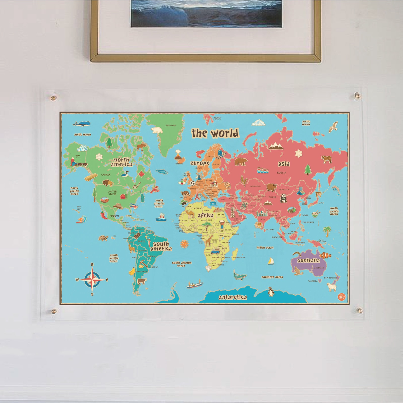 A3 A2 A1 Children World Map Acrylic Frame Printed Wall Art | Etsy