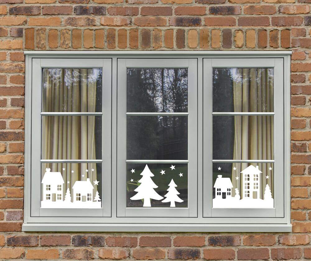 Christmas Houses Christmas Trees Silhouettes Window Dressing | Etsy UK
