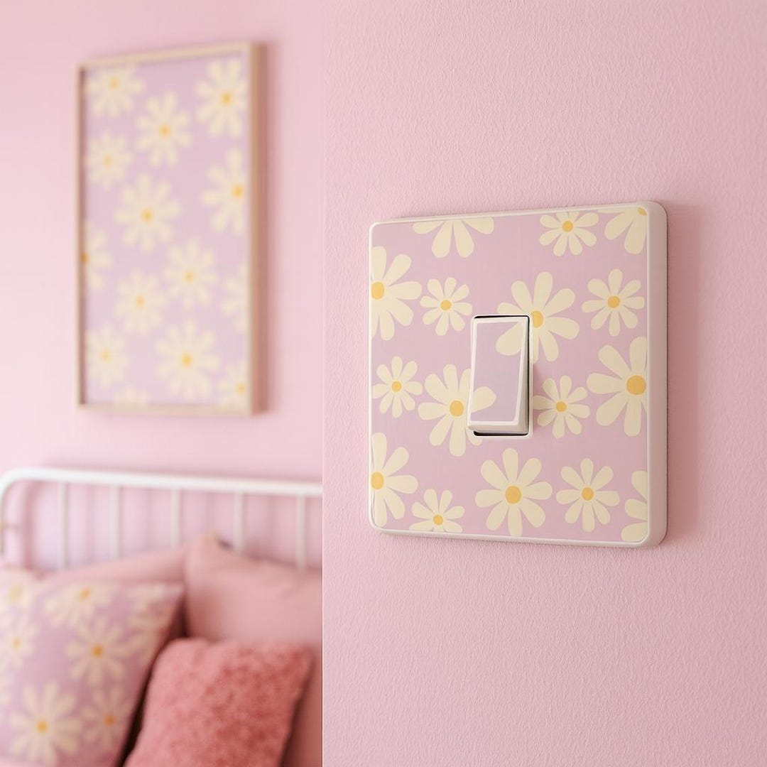 Set of 2 Purple Floral Print Light Switch & Socket Stickers – Single or ...