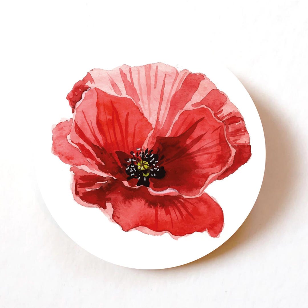 Watercolour Poppy Paper Stickers - 40mm Circular Labels for Remembrance ...