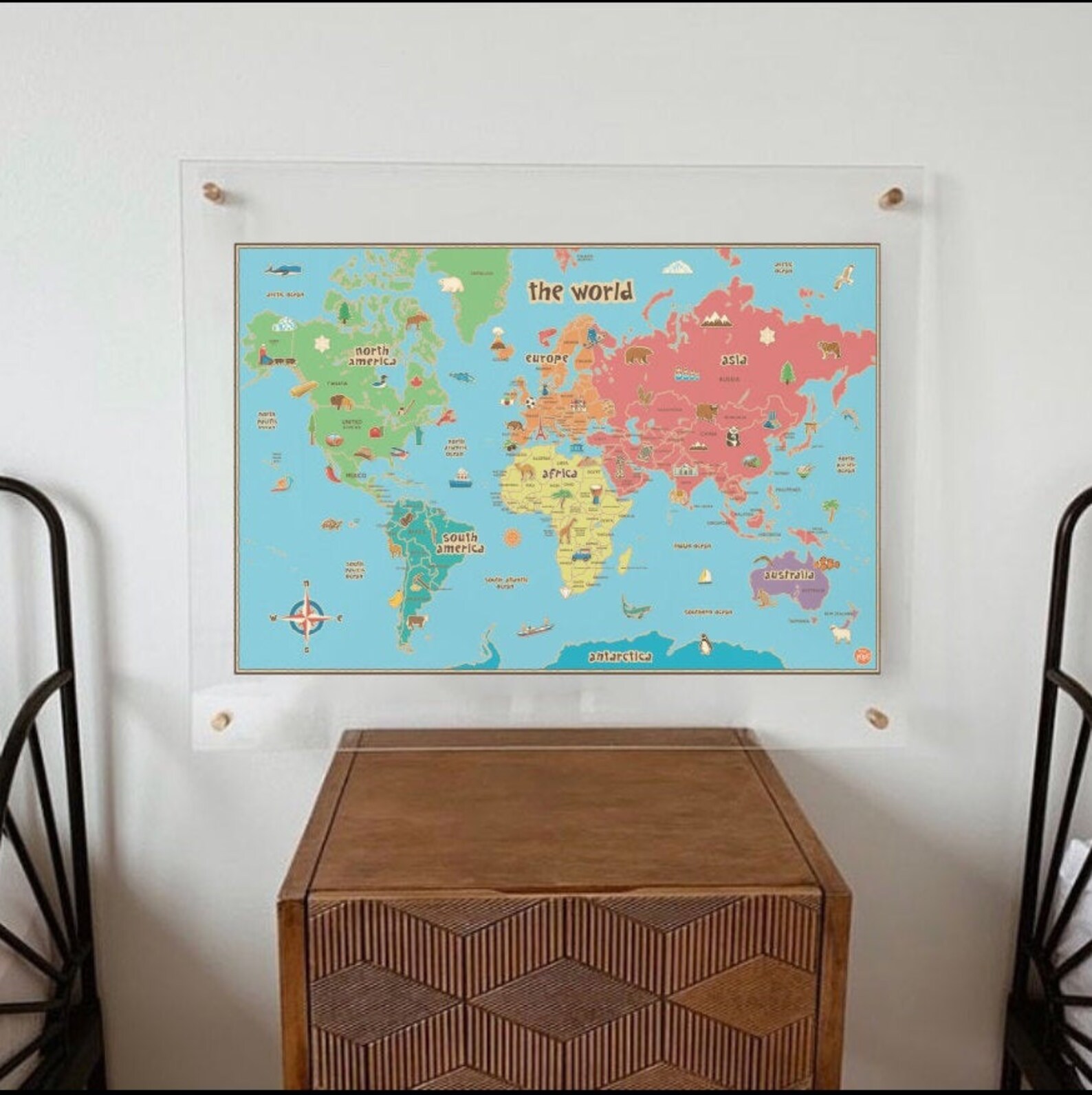 A3 A2 A1 Children World Map Acrylic Frame Printed Wall Art | Etsy