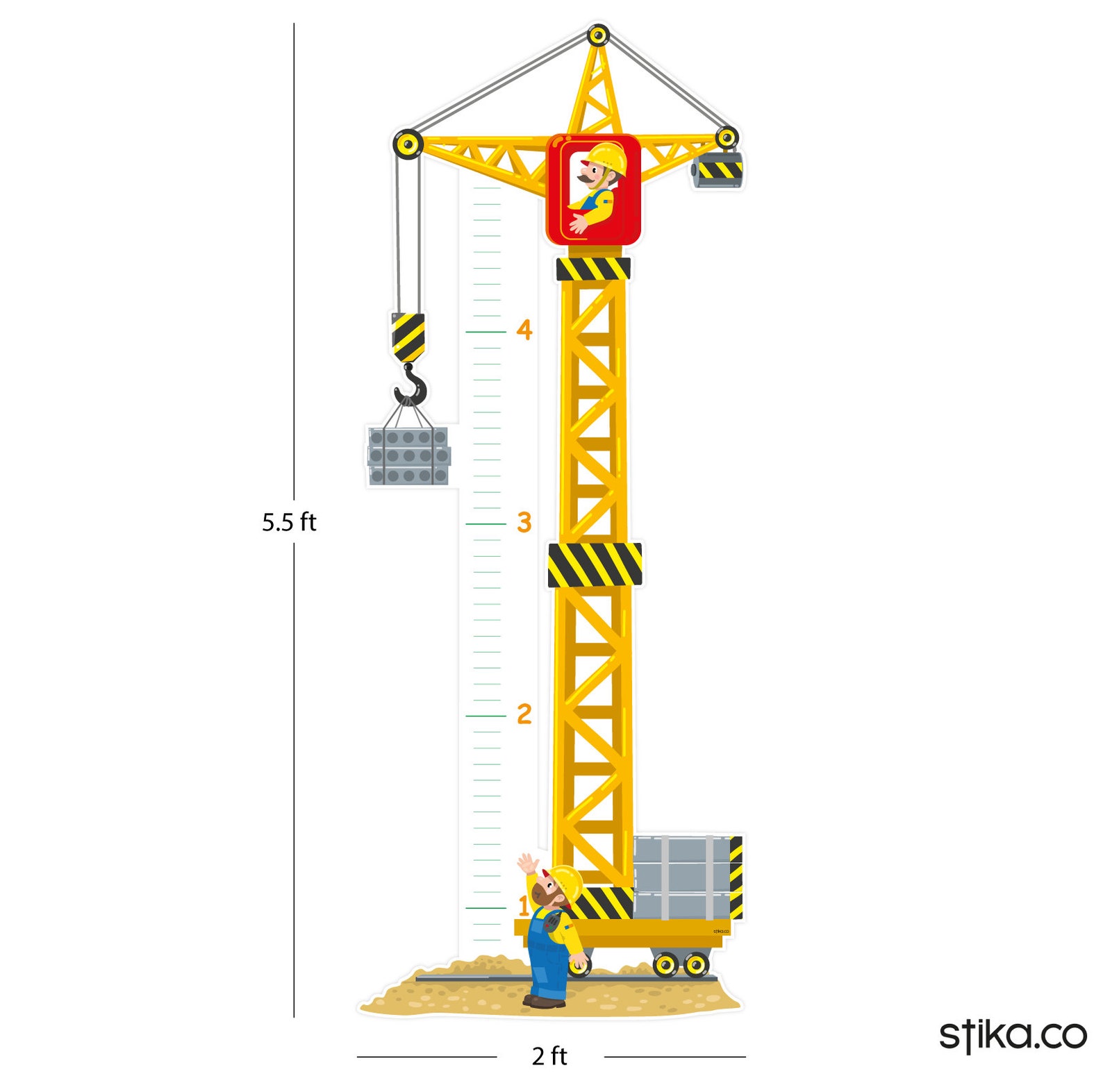 Construction Yellow Crane Wall Height Chart Self-adhesive Matt - Etsy