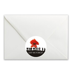 Lest We Forget Paper Stickers - 40mm Circular Labels for Remembrance ...