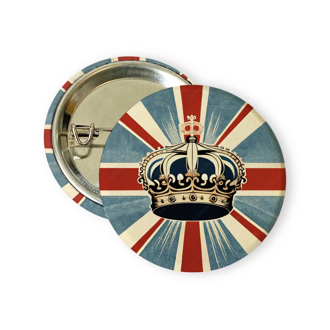 Crown and UK Flag Pin Button Badge, King Charles III Coronation, His ...