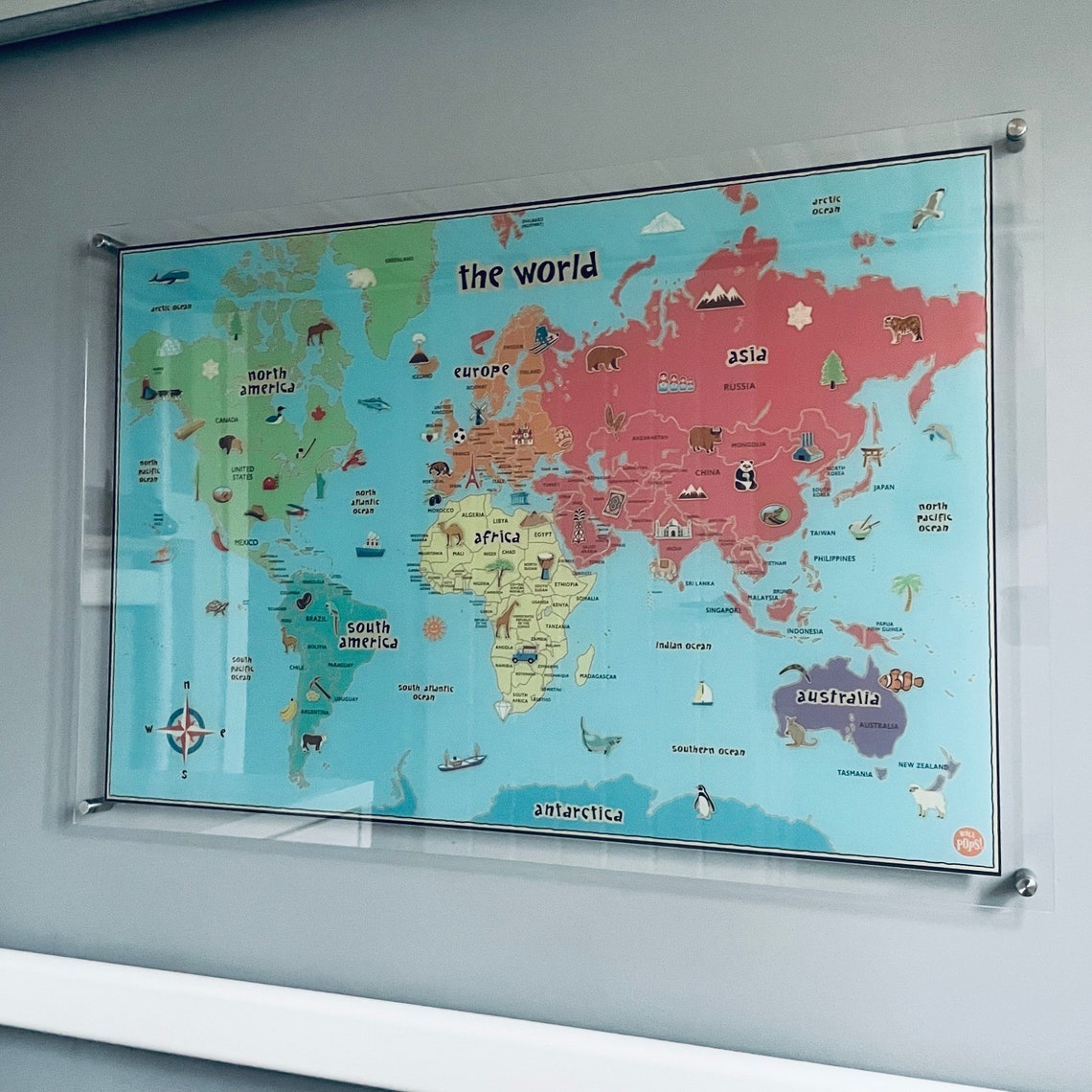 A3 A2 A1 Children World Map Acrylic Frame Printed Wall Art | Etsy