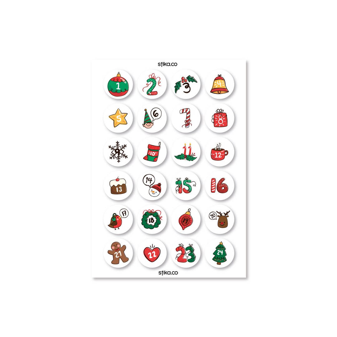 Pack of 24 Christmas Holly Advent Calendar Paper Stickers, Holiday ...