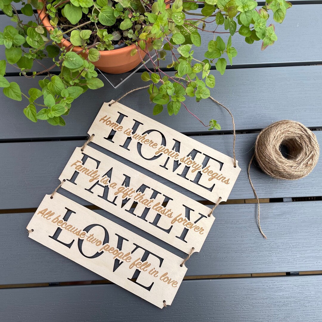 Home, Family & Love Word-in-word Patterns Wall Art, Wooden Home Decor ...