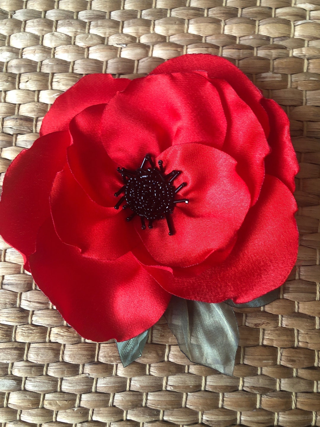 Large Satin Red Poppy Flower Brooch, Wedding Accessory, Dress Brooch ...