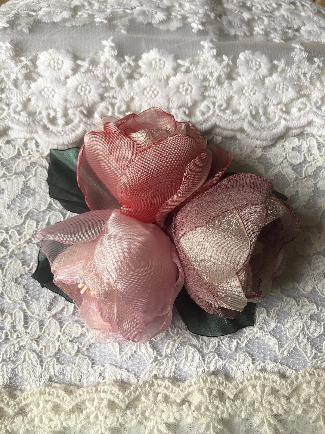 Handmade Pastel Organza Rose Brooch: Wedding Dress Accessory - Etsy