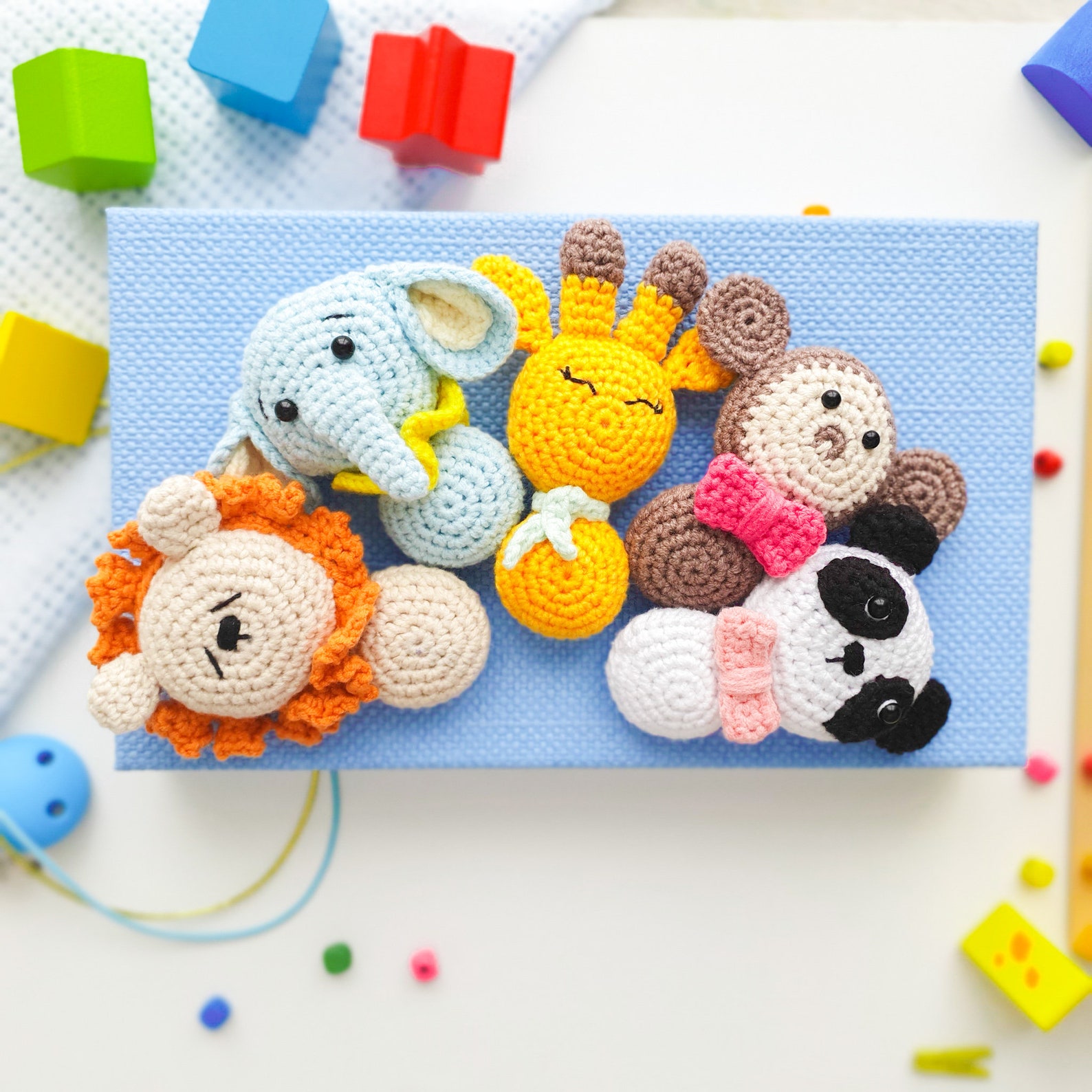 Crochet Pattern Mini Toys Set: Lion Elephant Panda Monkey and Giraffe ...