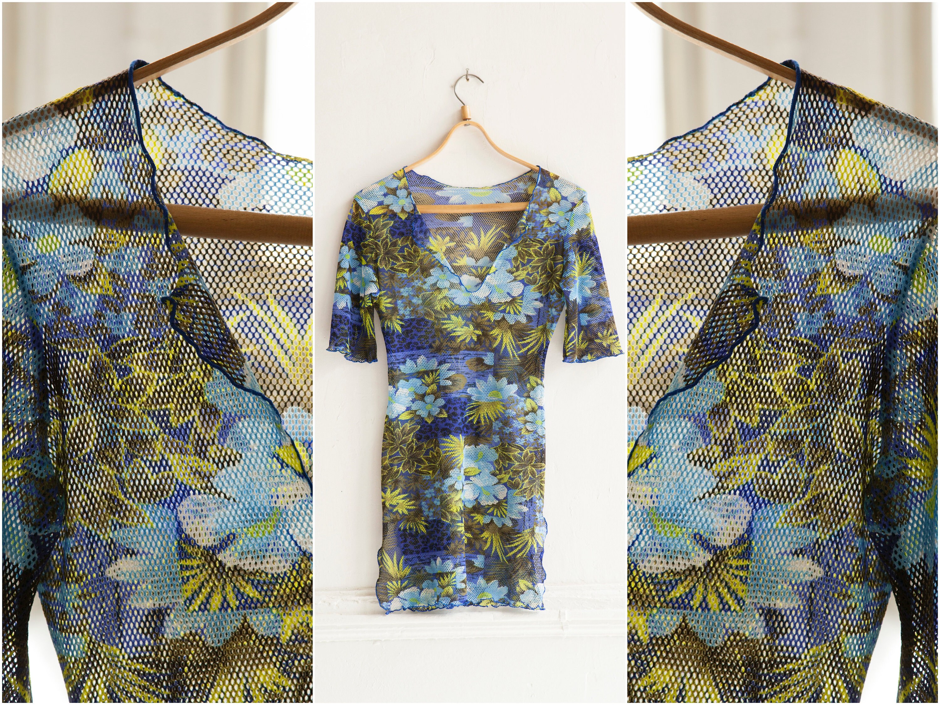 Vintage Sheer Dress 90s Floral Mini Dress Womens Small Medium Deep Neck ...