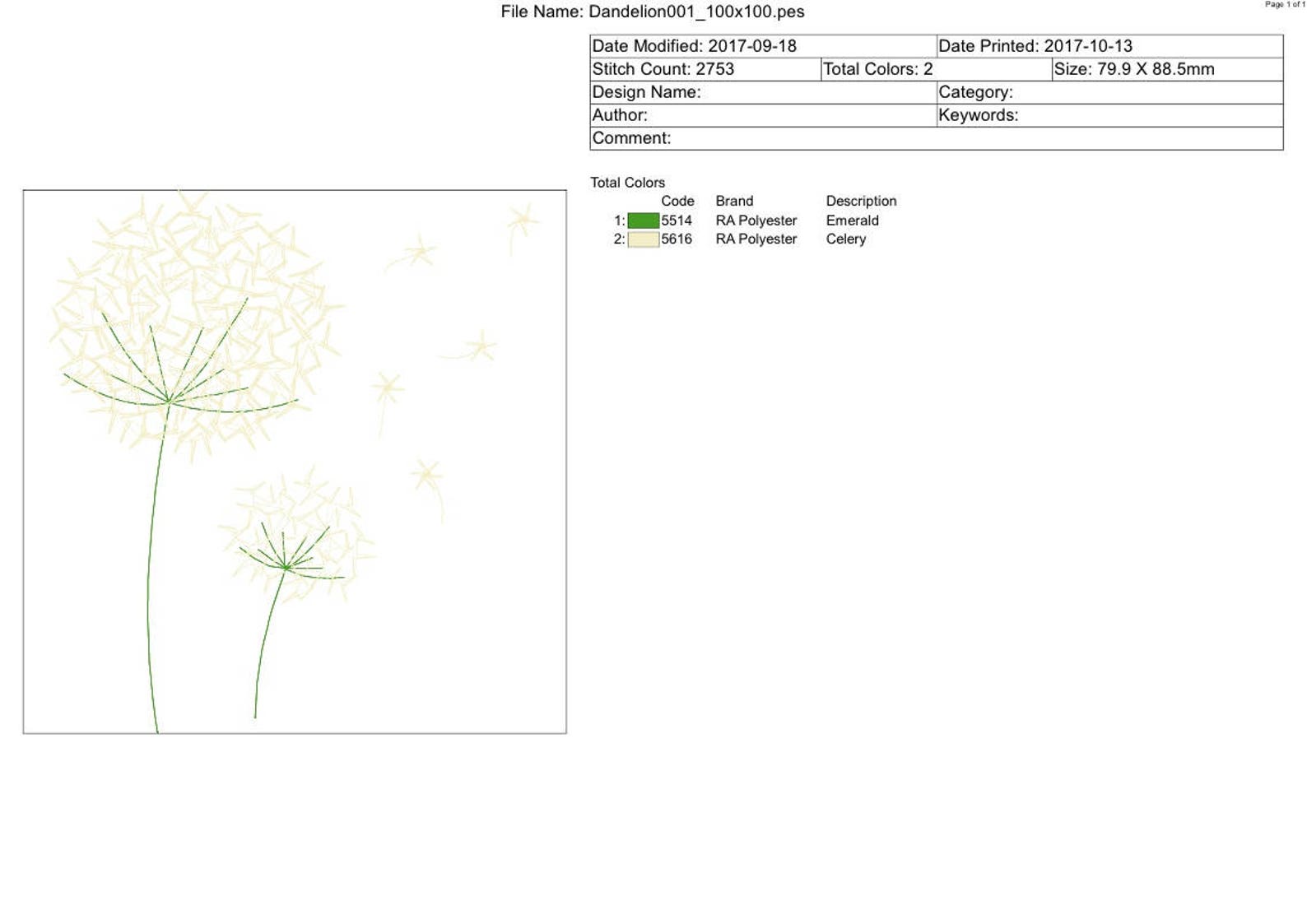 Machine Embroidery Pattern, Dandelion Embroidery, Wild Flower ...