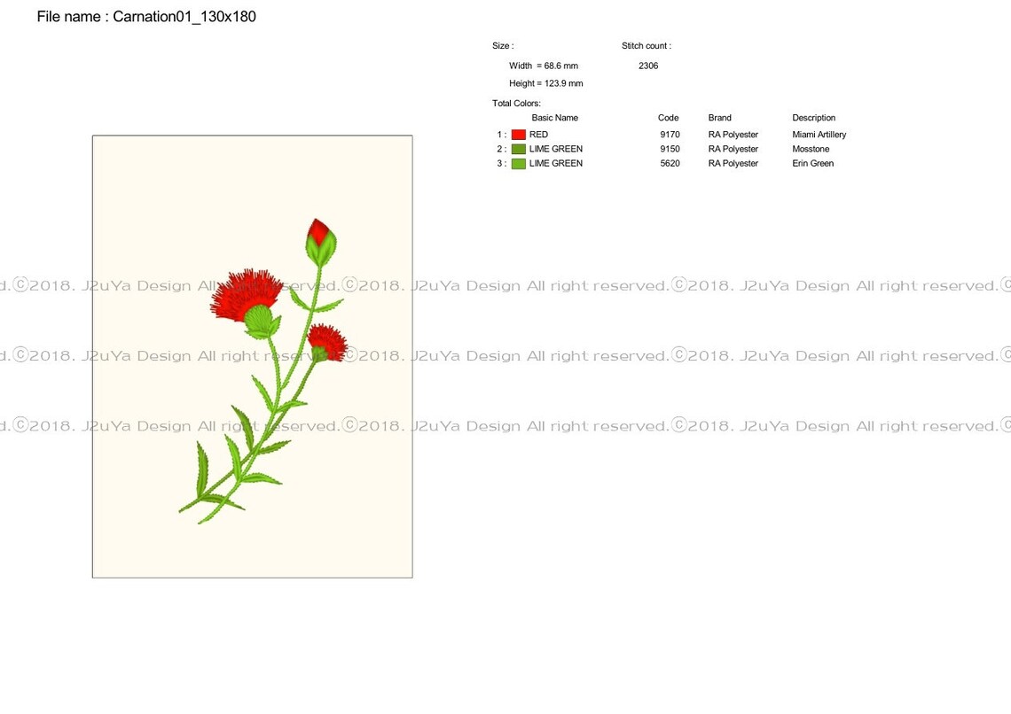 Machine Embroidery Pattern, Carnation Embroidery, Mother's Day , 5"x7 ...