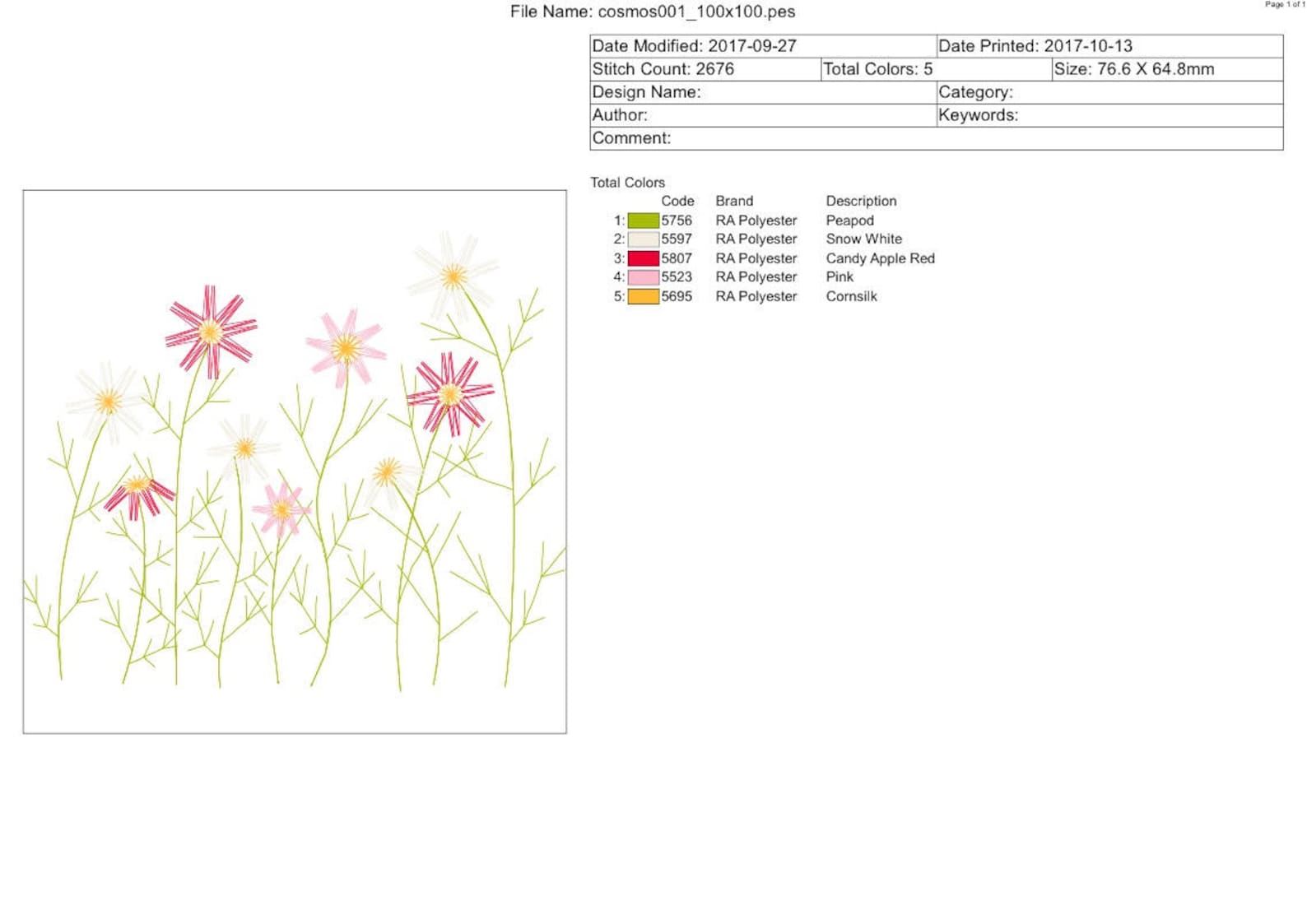 Machine Embroidery Pattern Cosmos Embroidery Wild Flower - Etsy