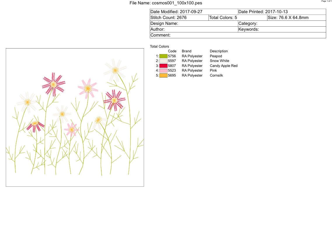 Machine Embroidery Pattern Cosmos Embroidery Wild Flower - Etsy