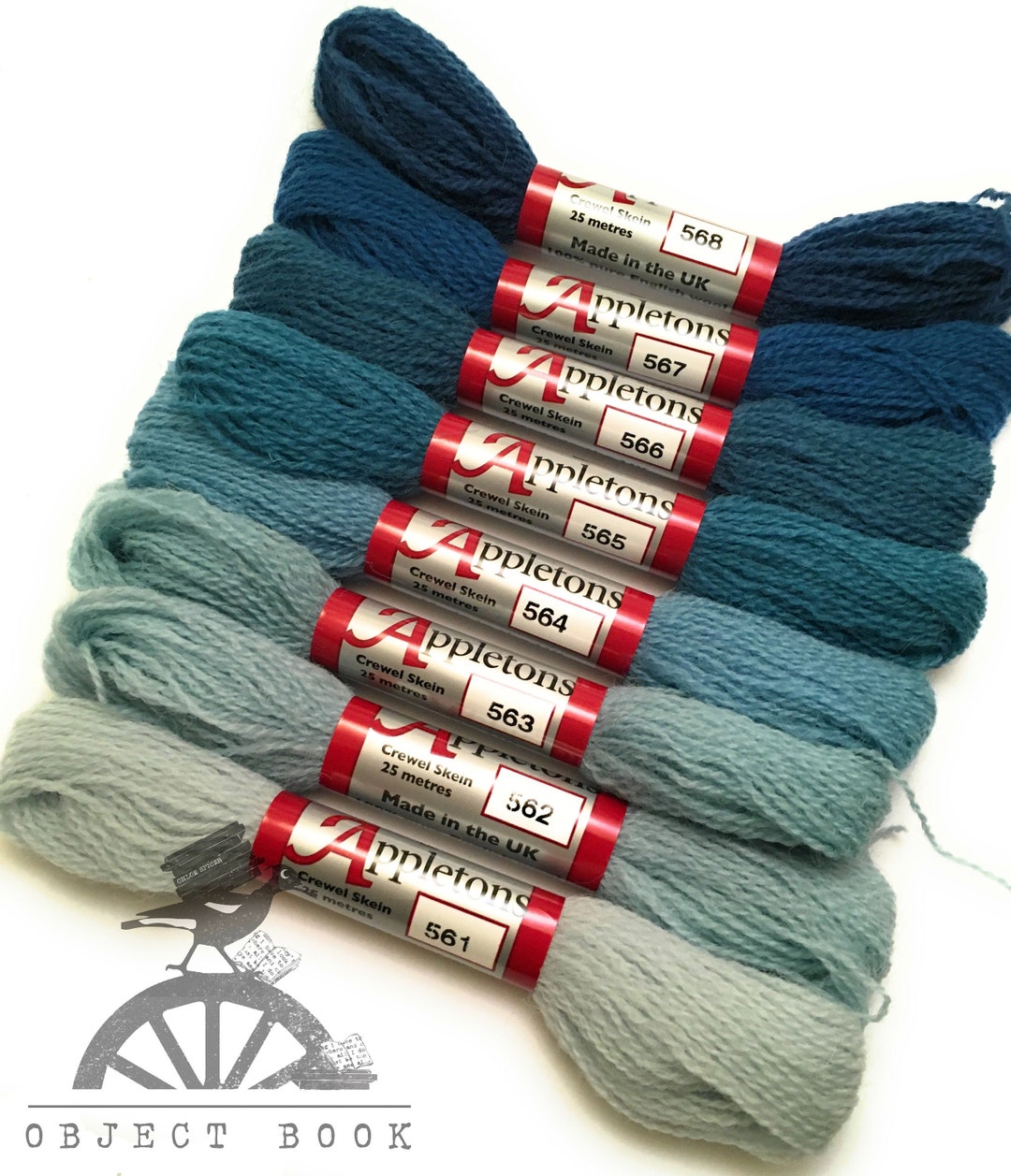 Sky Blue Set of Appletons Wool Skeins Range No. 560 (561 - 568) Crewel 2ply or Tapestry 4ply ...