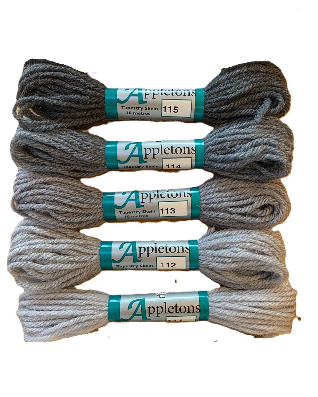 Grey Scale Set of Appletons Wool Skeins Range No. 110 (111 - 115 ...