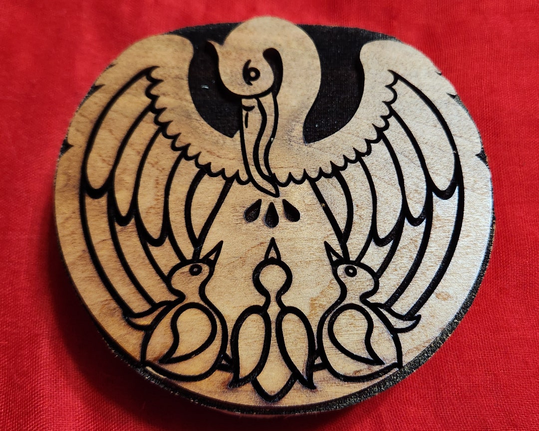 Round Pelican Three Chick Design Woodcut Stamp for Wood Block Printing ...