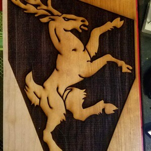 Rampant Stag, Deer or Hind Woodcut or Wood Block Printing or Leather ...