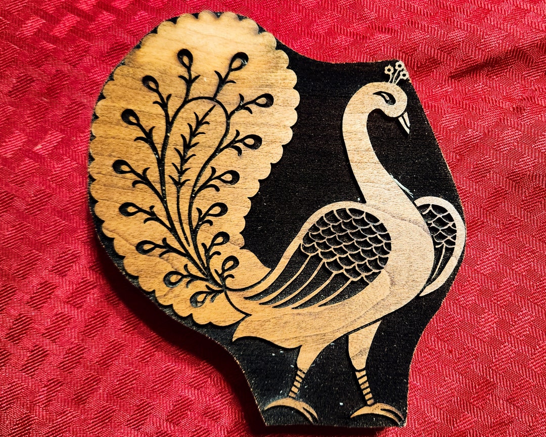 India Mughal Style Peacock Woodcut Stamp for Wood Block Printing or ...