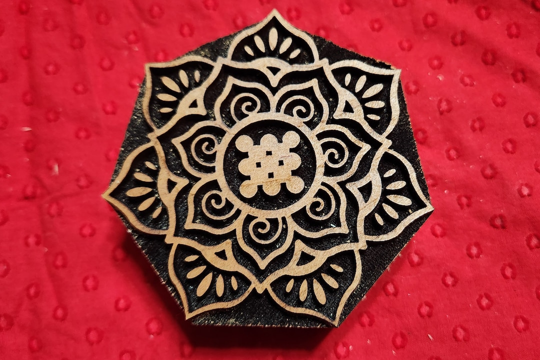 Heraldic Lotus Affronty Small Center Woodcut Stamp for Wood Block ...