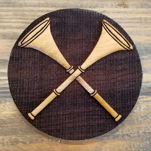 Herald Horns Crossed Trumpets Heraldic Charge Round Woodcut for Wood ...